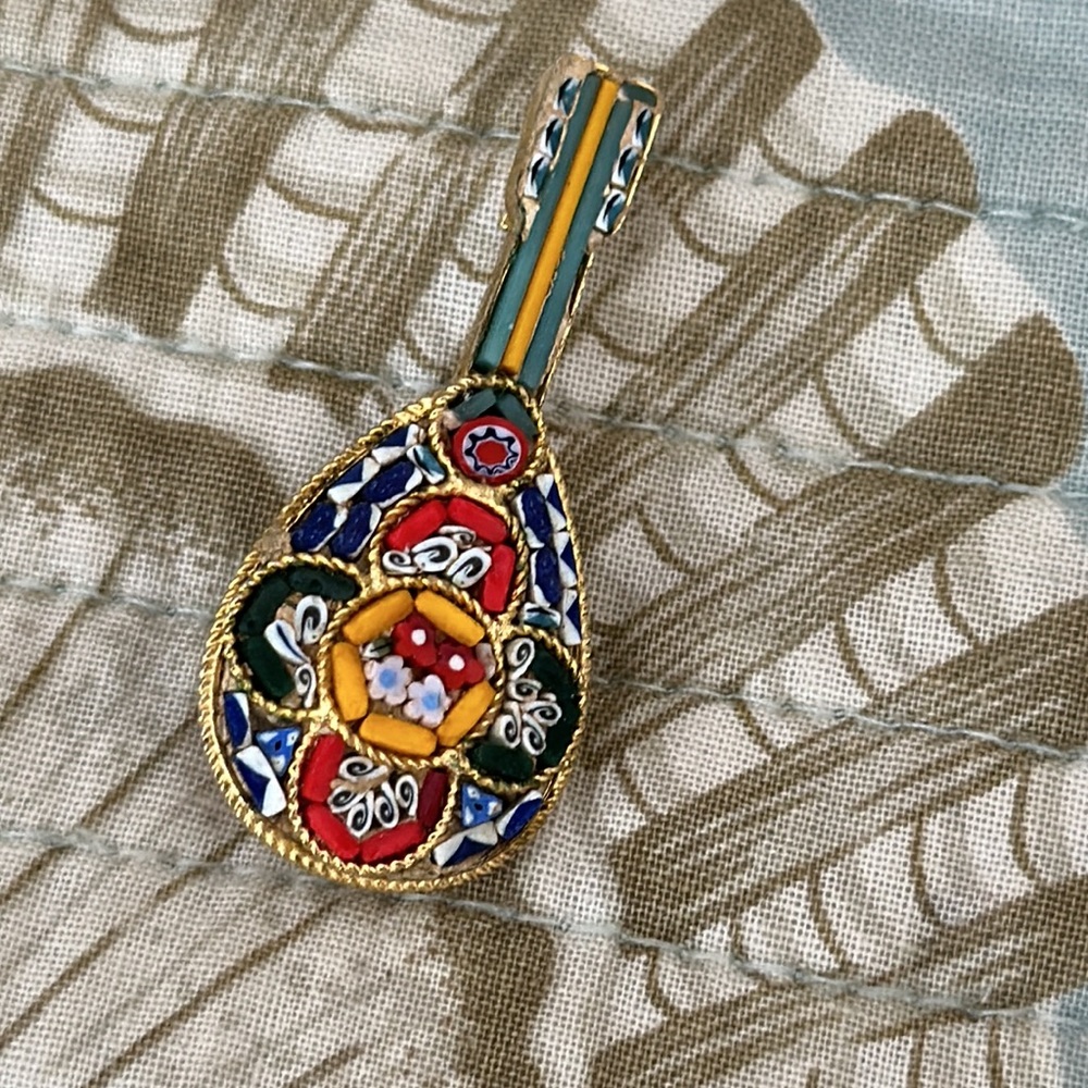 Micro Mosaic Musical Instrument From Italy Brooch Bea… - Gem